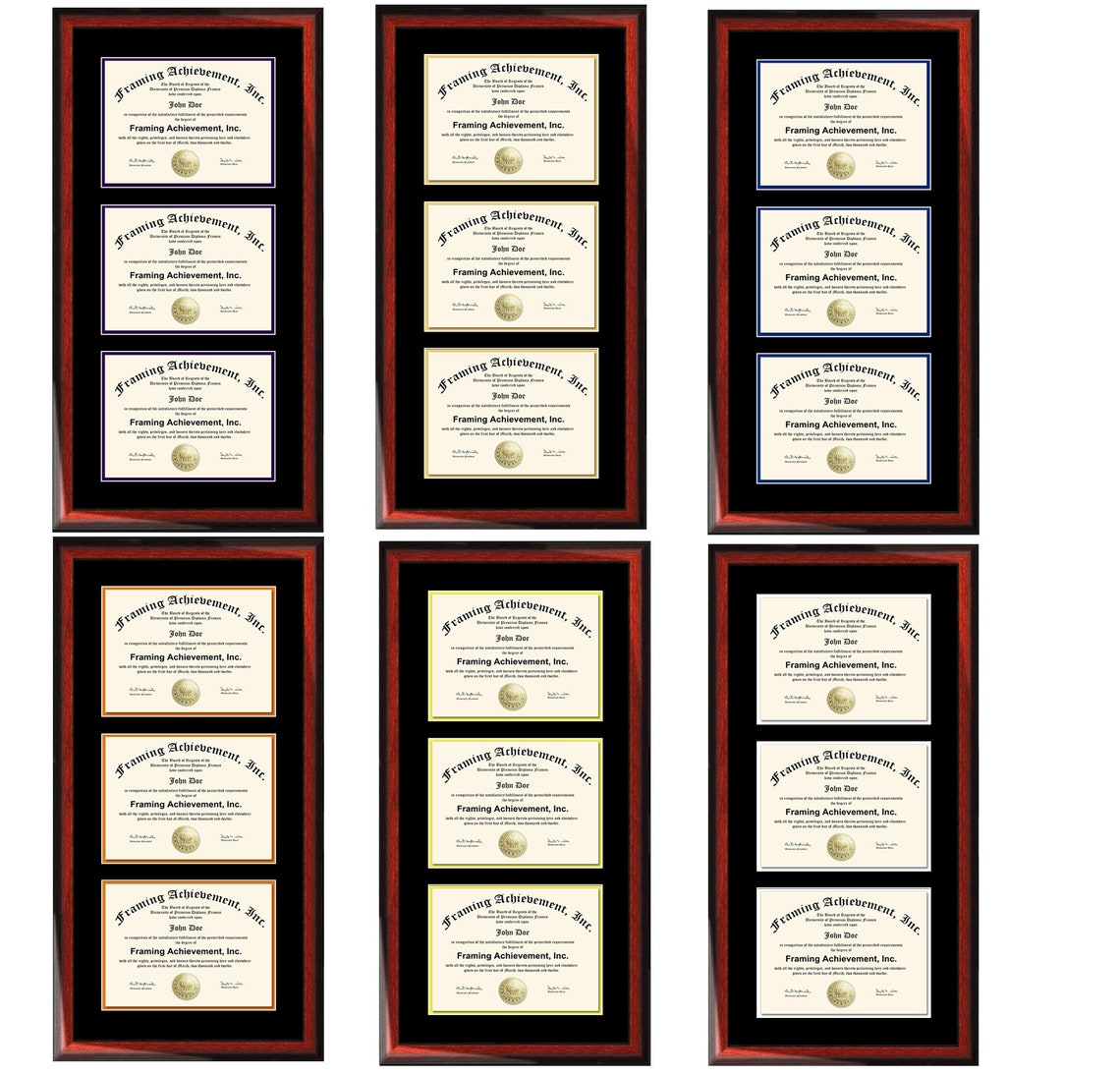 Double Matted Triple Diploma Frame Certificate Framing Three Document ...