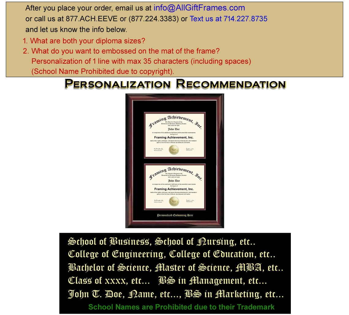 Double University Diploma Frame Double Degree Frames Embossed Two ...