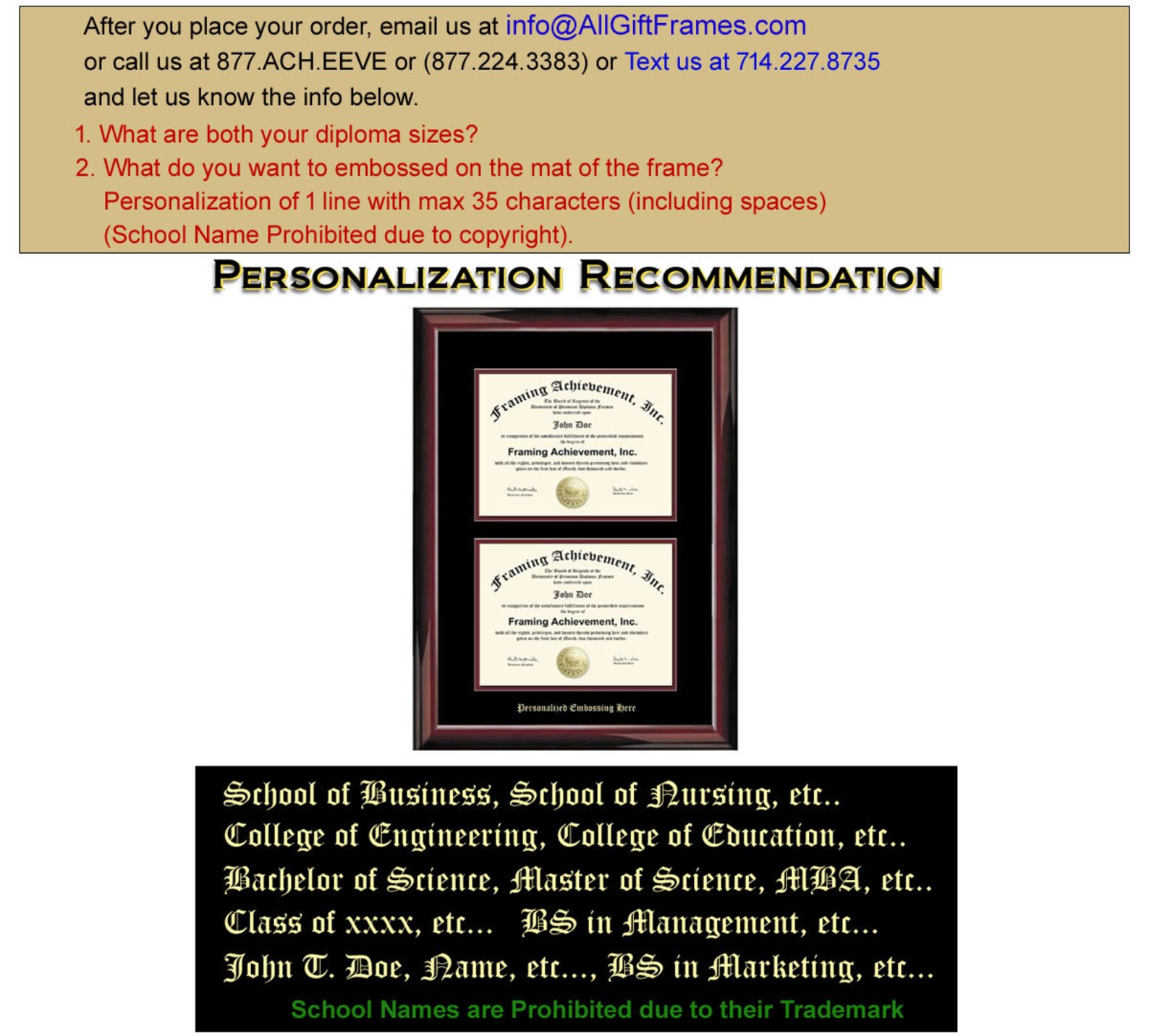Double University Diploma Frame Double Degree Frames Embossed Two ...