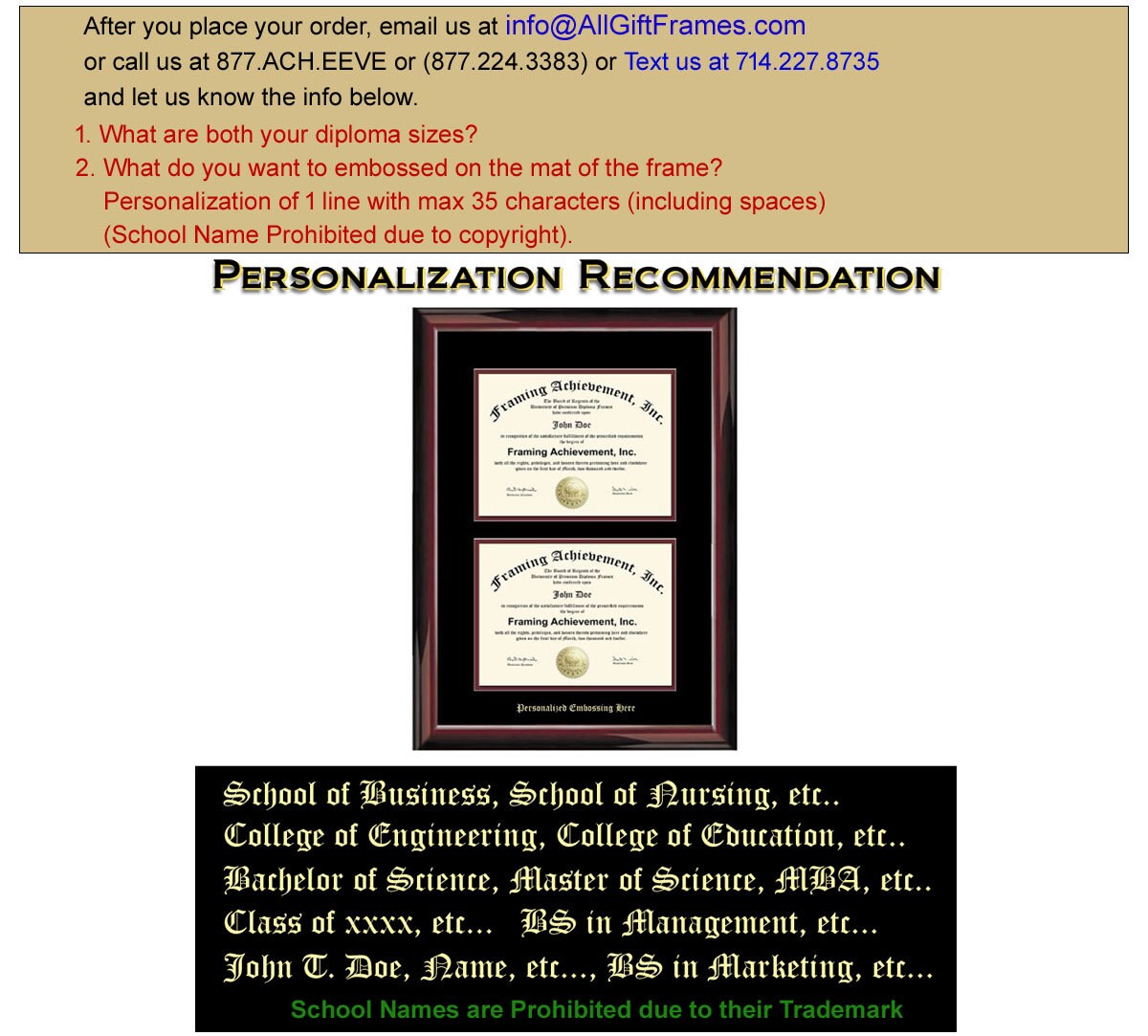 Double University Diploma Frame Double Degree Frames Embossed Two ...