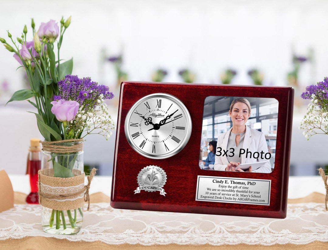 Personalize Teacher Name Plate Desk Photo Frame Engrave Plaque Clock ...