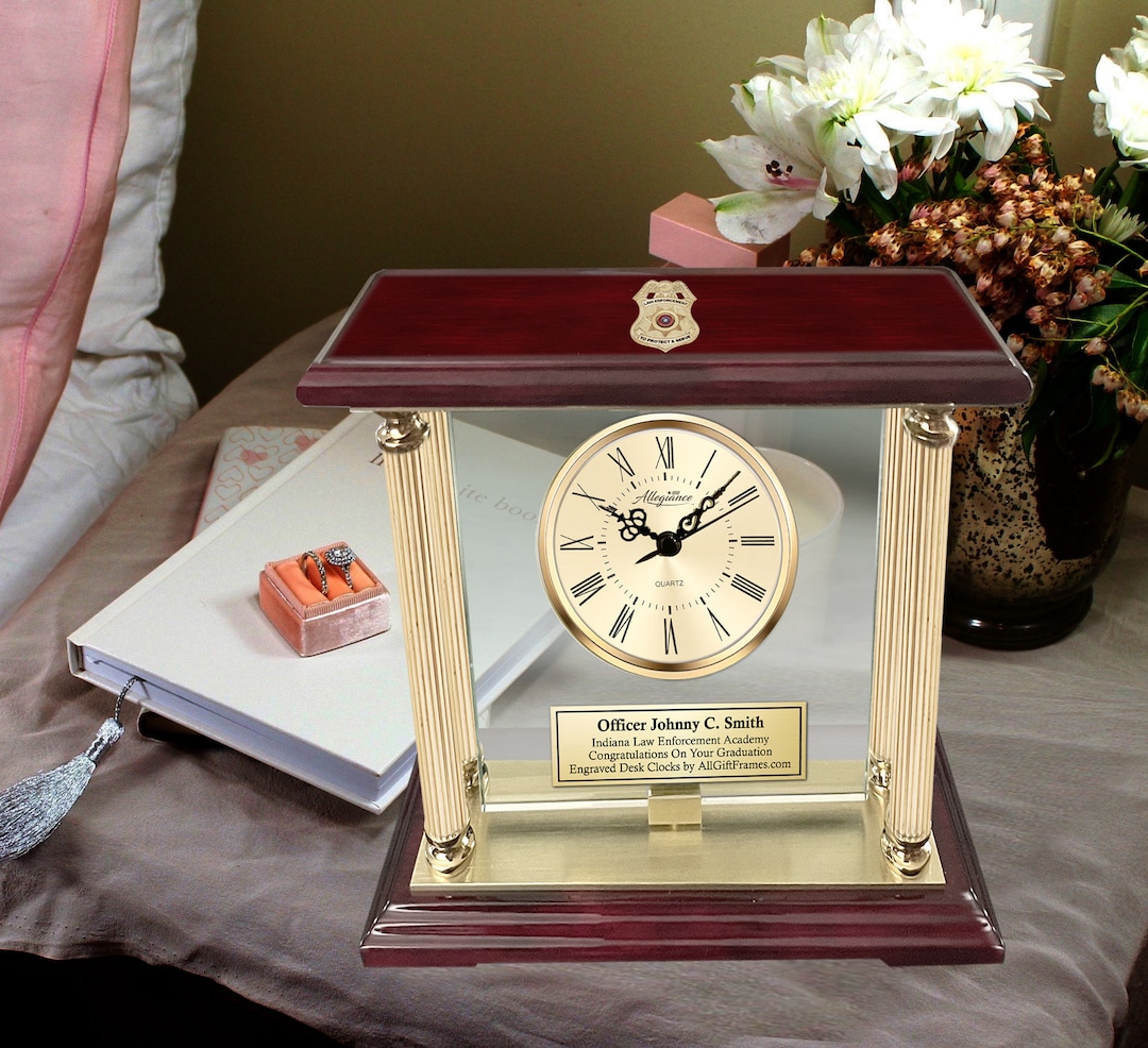 Mantel Engraved Clock Law Enforcement Emblem Police Academy Graduation ...