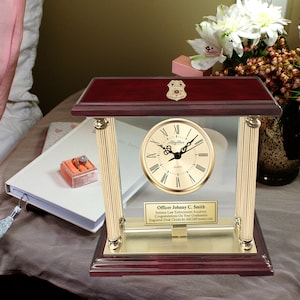 Mantel Engraved Clock Law Enforcement Emblem Police Academy Graduation ...