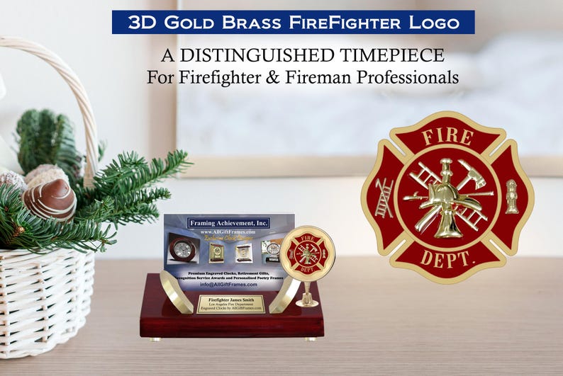 Engrave Plaque Desk Business Card Holder Firefighter Logo Gift ...