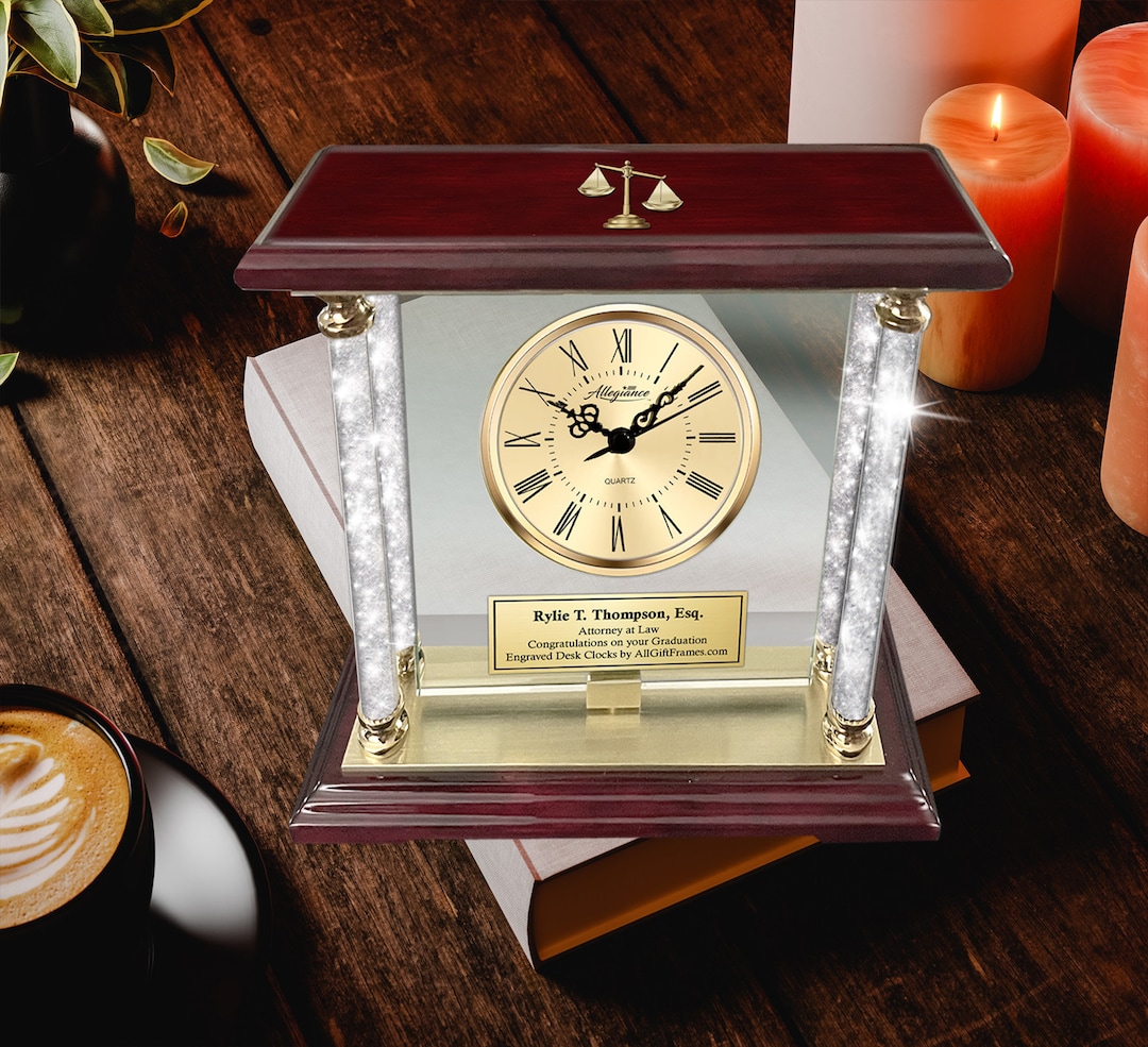 Law Scale 3D Logo Engrave Clock Crystal Diamond Congratulation Lawyer ...
