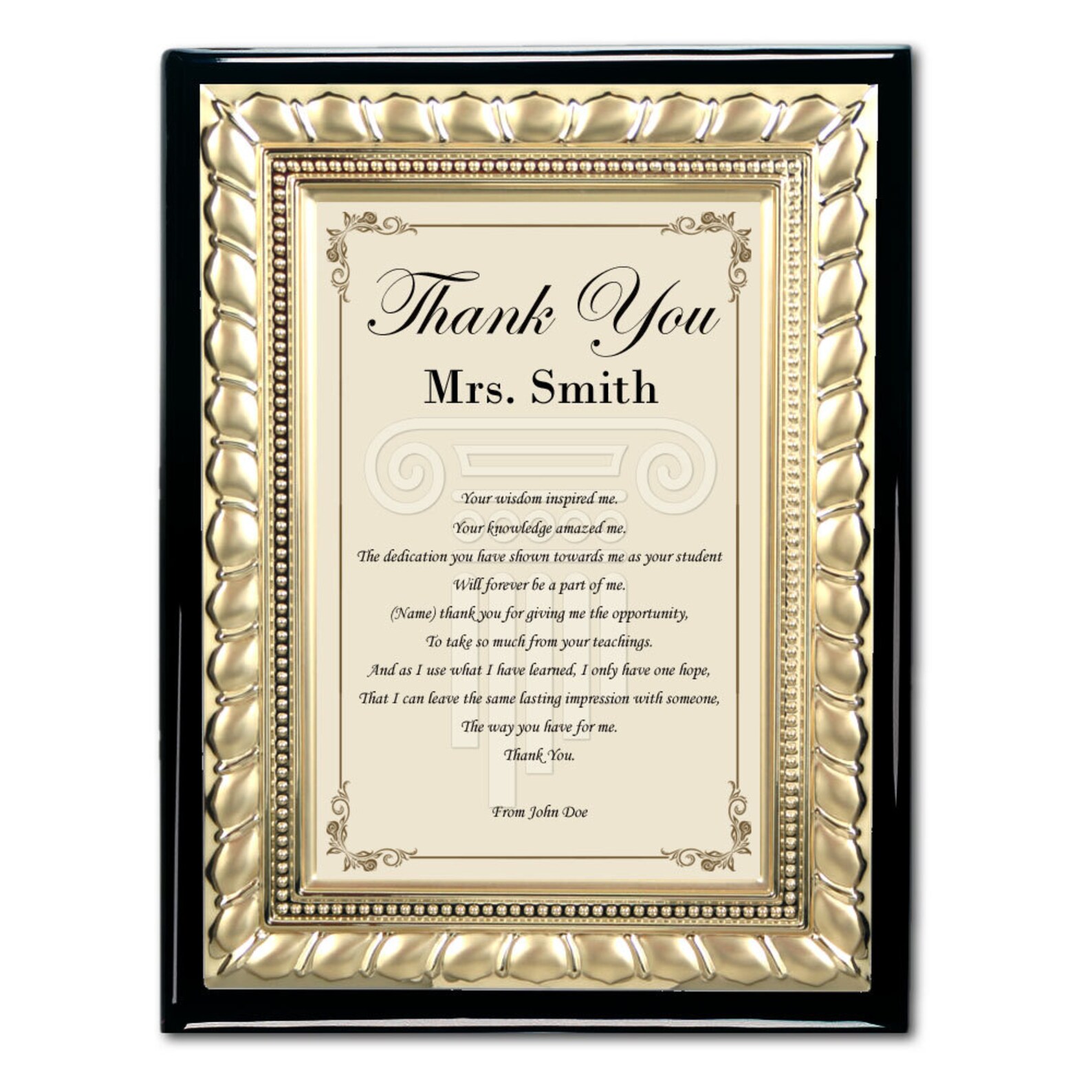 Thank You Professor Teacher Mentor Poem Gift Gold Metal Border | Etsy