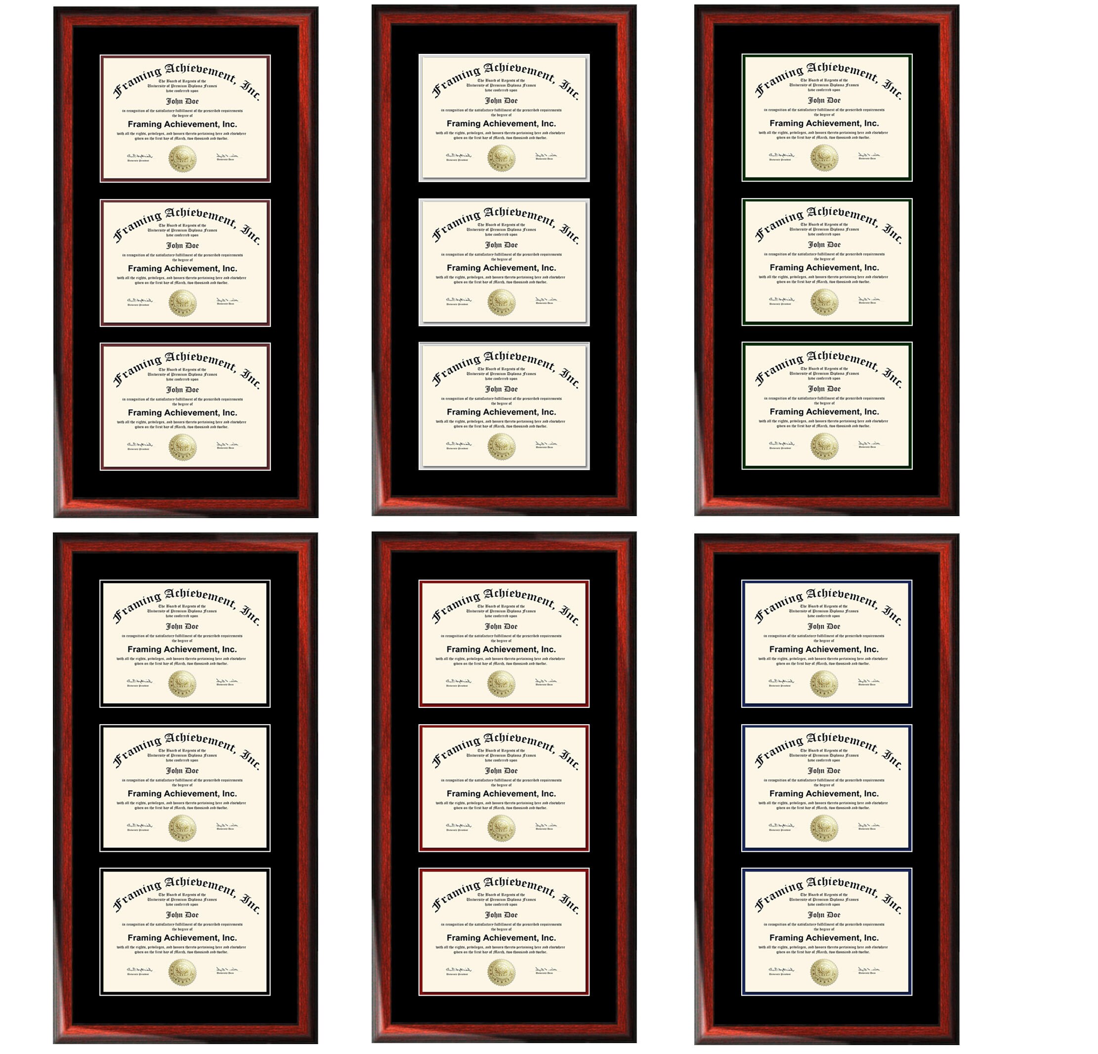 Double Matted Triple Diploma Frame Certificate Framing Three Document ...