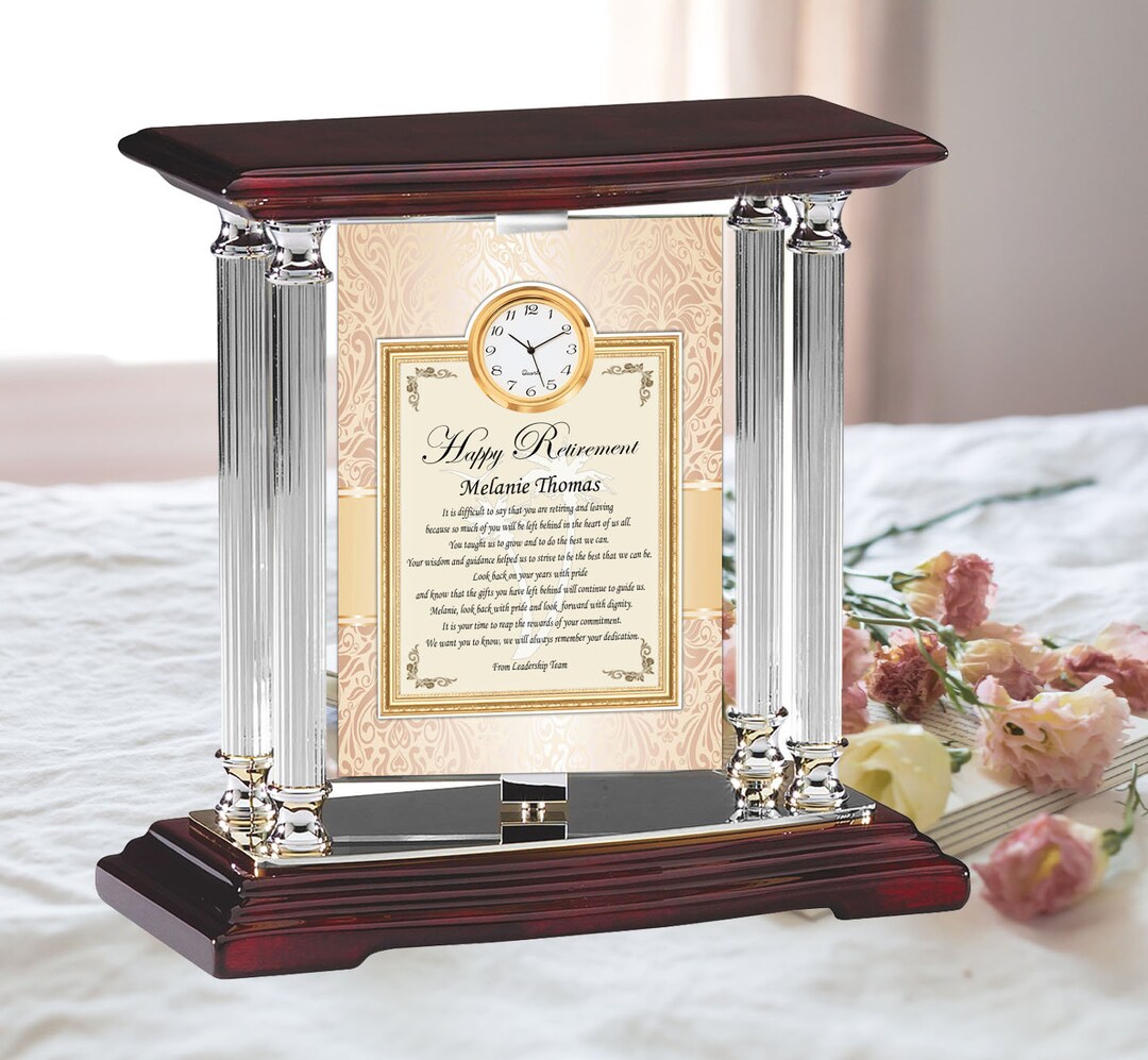 Custom Retirement Present Mini Clock Silver Metal Engrave Desk Clock ...
