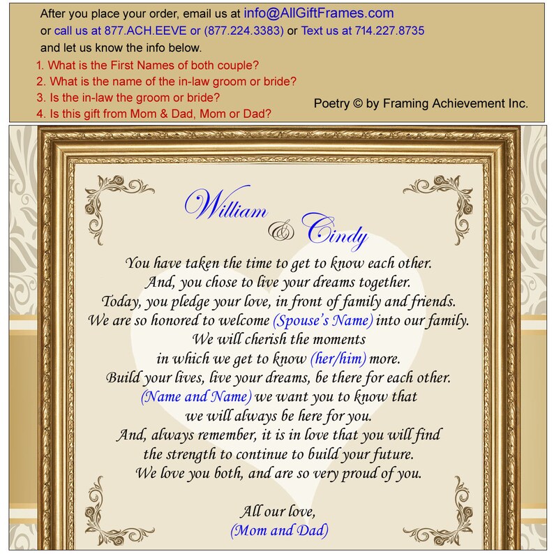 Parents Gift to Bride & Groom Wedding Congratulation Poem - Etsy