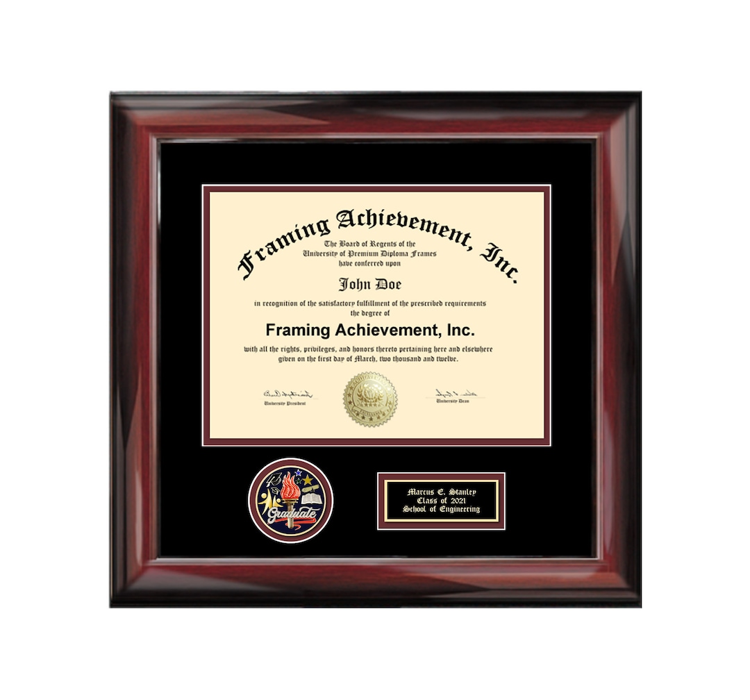 Diploma Medal Display Case Diploma Frame Glossy Mahogany Wood Matted ...