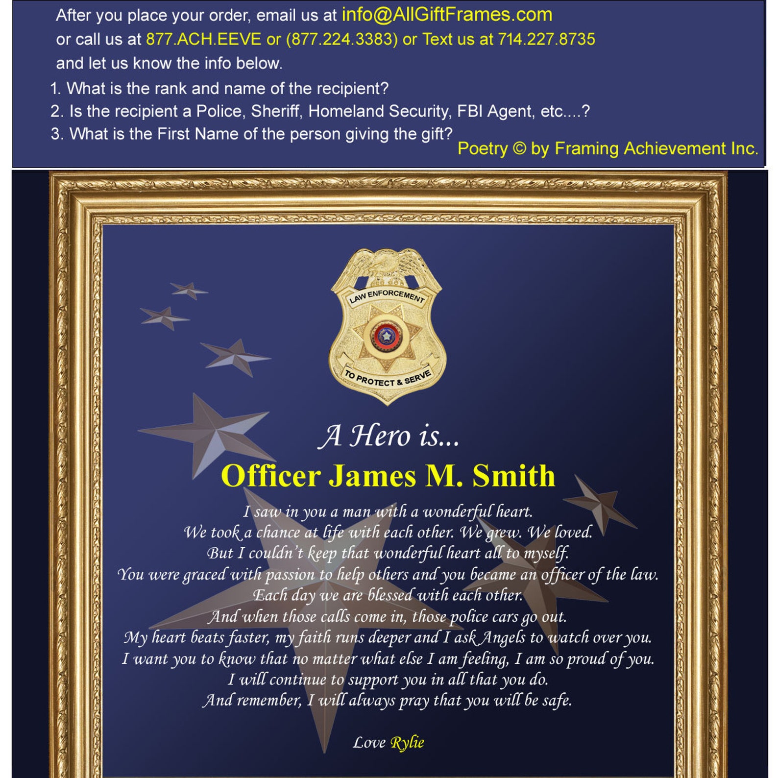 Personalized Love Poem Sheriff Police Officer Present 11x14 | Etsy