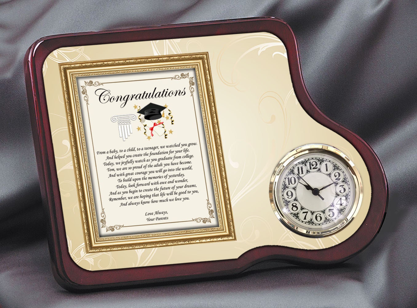 Graduation Gift Clock Mahogany Poetry Floral Clock College Or | Etsy