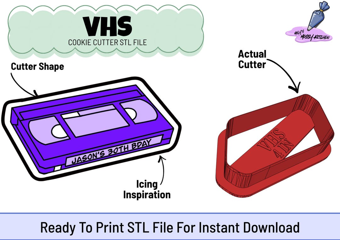 Labeled VHS Tape Cookie Cutter STL Files (7 Sizes) | Large Crossbar ...