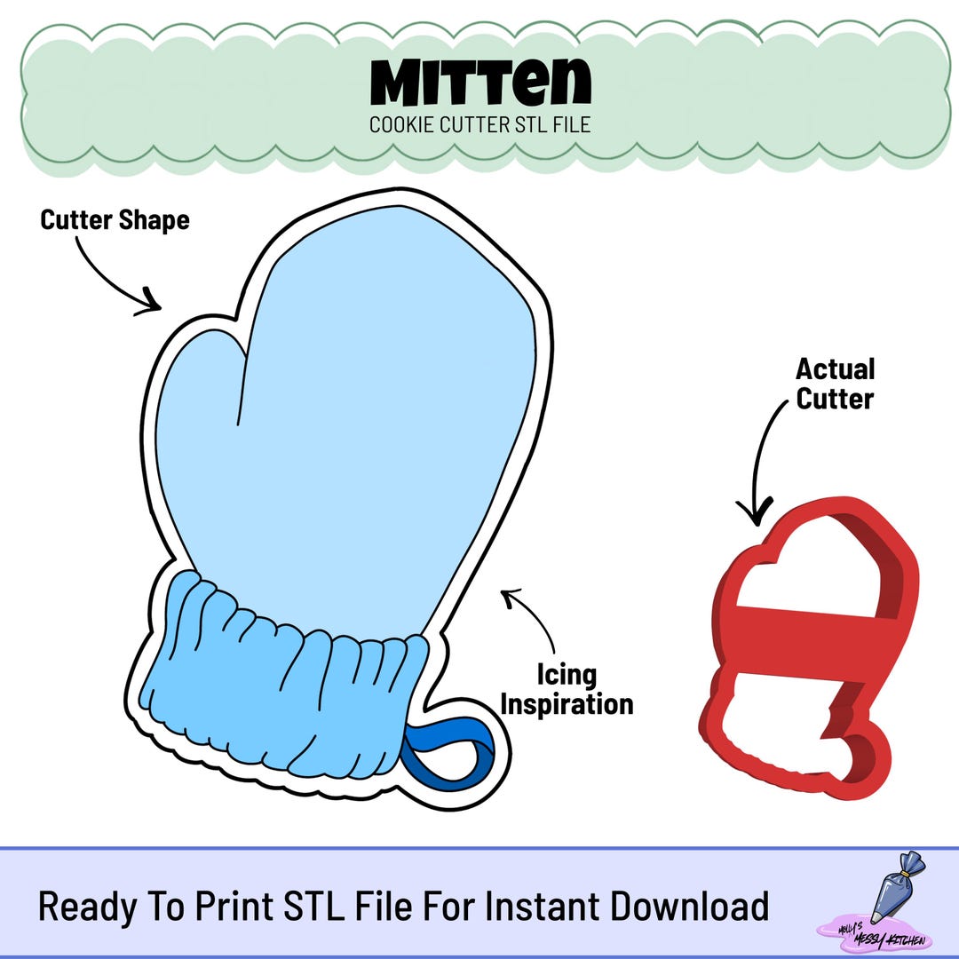 Labeled Mitten Cookie Cutter STL Files (9 Sizes) | Large Crossbar ...