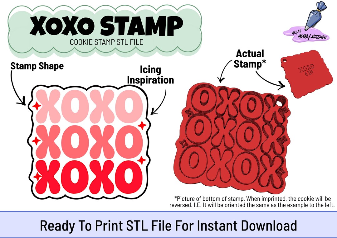 Labeled XOXO Cookie Stamp STL Files (7 Sizes) | Added Hole for Easy ...
