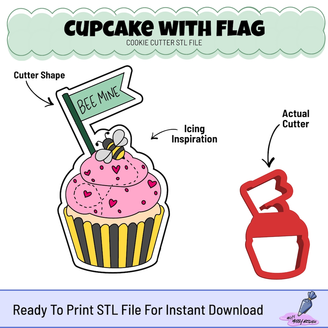Labeled Cupcake With Flag Cookie Cutter STL Files (9 Sizes) | Large ...