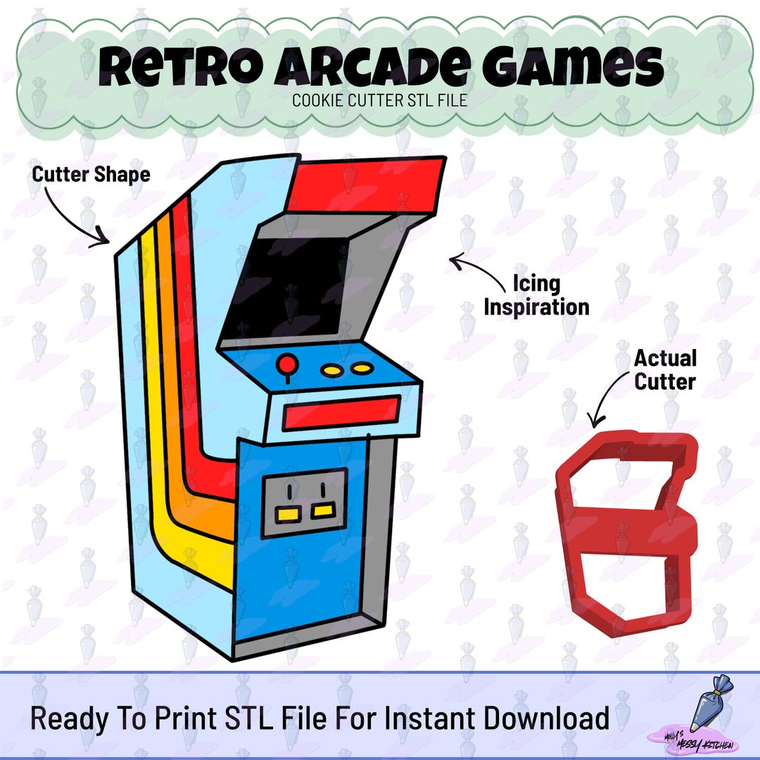 Labeled Retro Arcade Game Cookie Cutter STL Files (9 Sizes) | Large ...