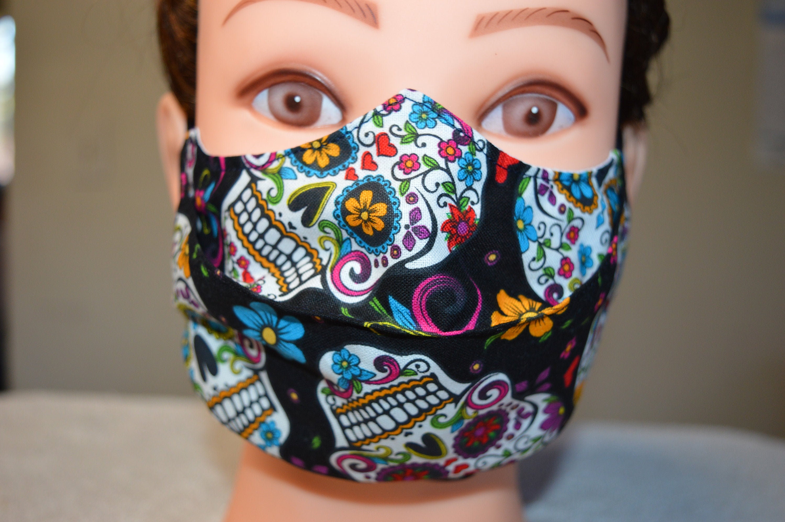 Sugar Skull Face Mask Adjustable Mouth Guard Reusable Cotton | Etsy