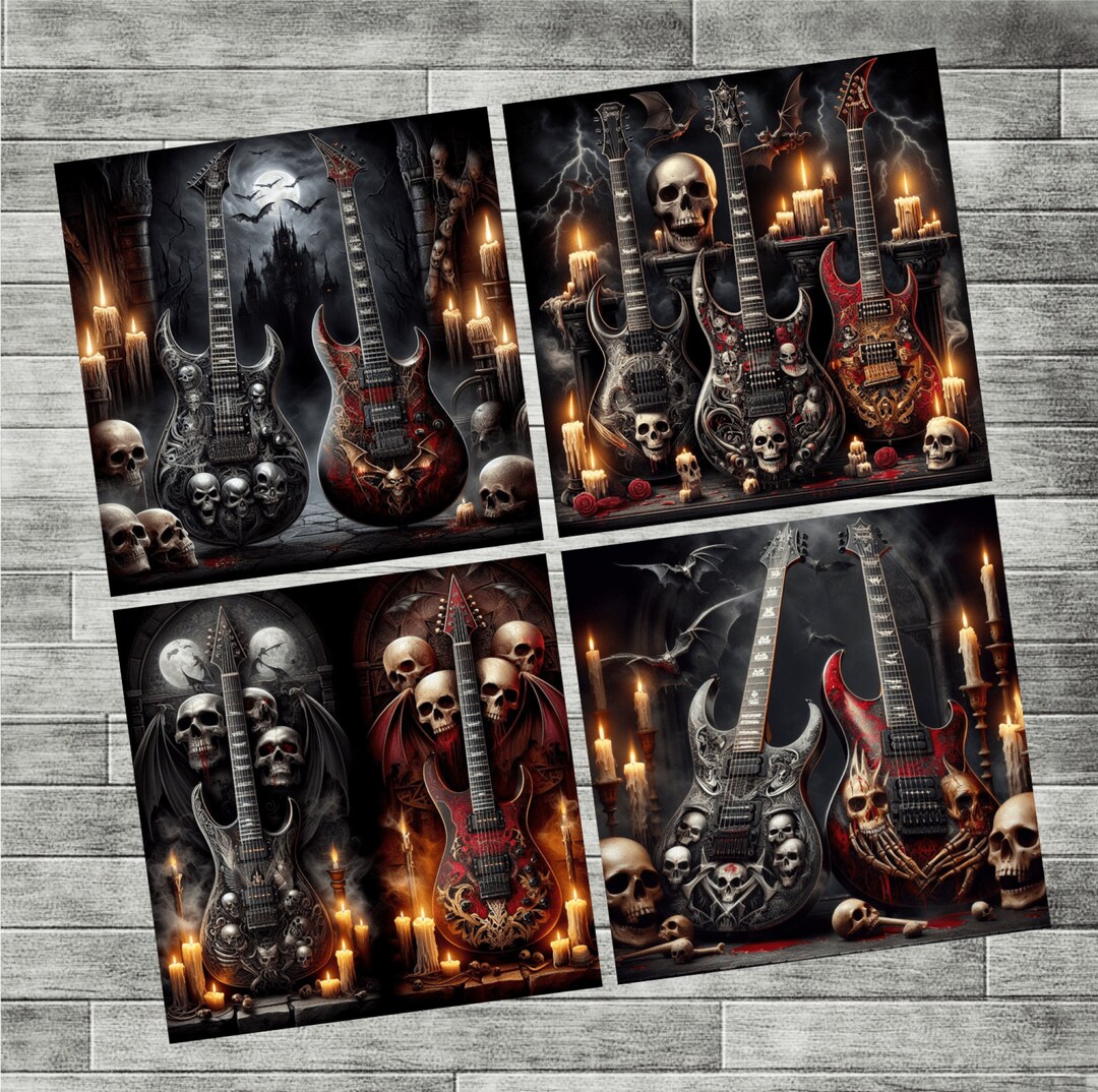 Gothic Guitars Ceramic Coasters With Cork Bottom Size 3.75 X 3.75 ...