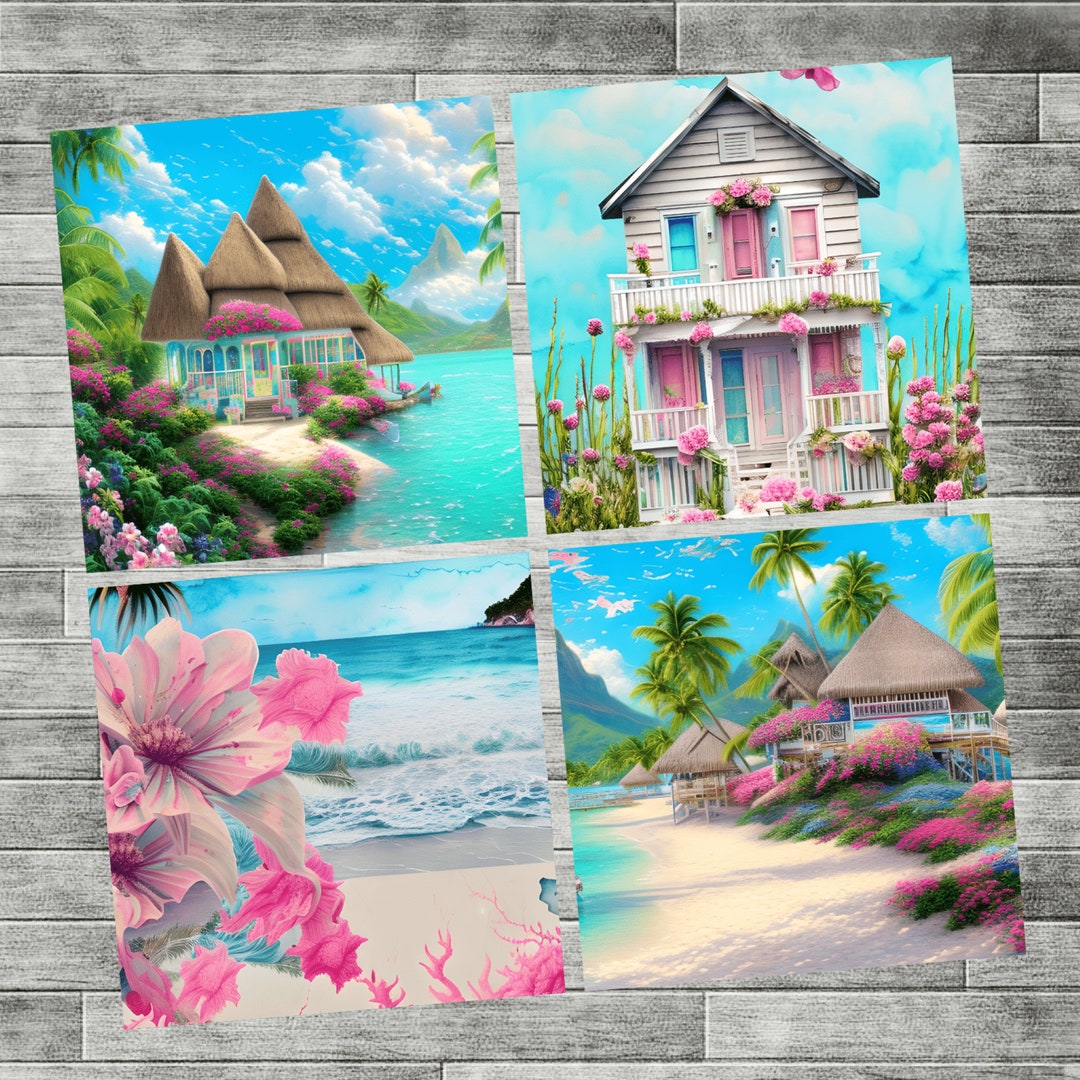 Shabby Chic Beach Scenes Glossy Ceramic Coasters With Cork Bottom 3.75 ...