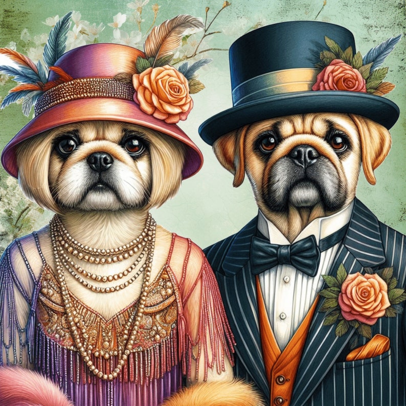 1920's Era Fancy Flapper Dogs Ceramic Coasters With Cork Bottom Size is ...