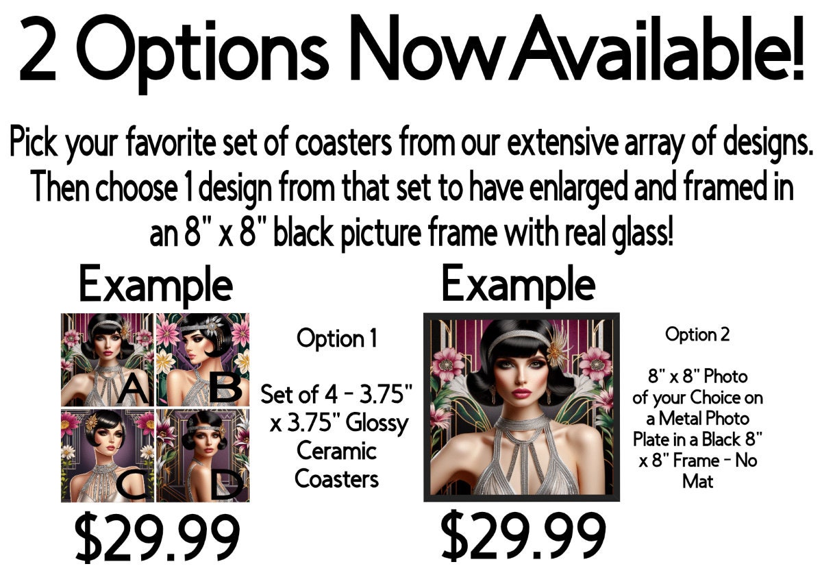 1920's Era Fancy Flapper Dogs Ceramic Coasters With Cork Bottom Size is ...