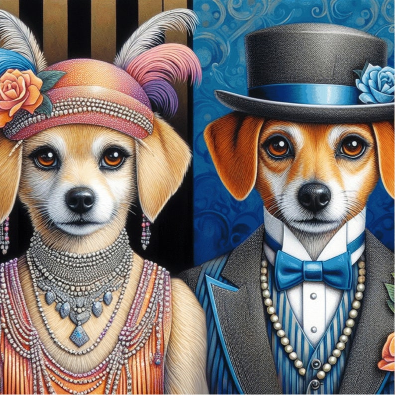 1920's Era Fancy Flapper Dogs Ceramic Coasters With Cork Bottom Size is ...