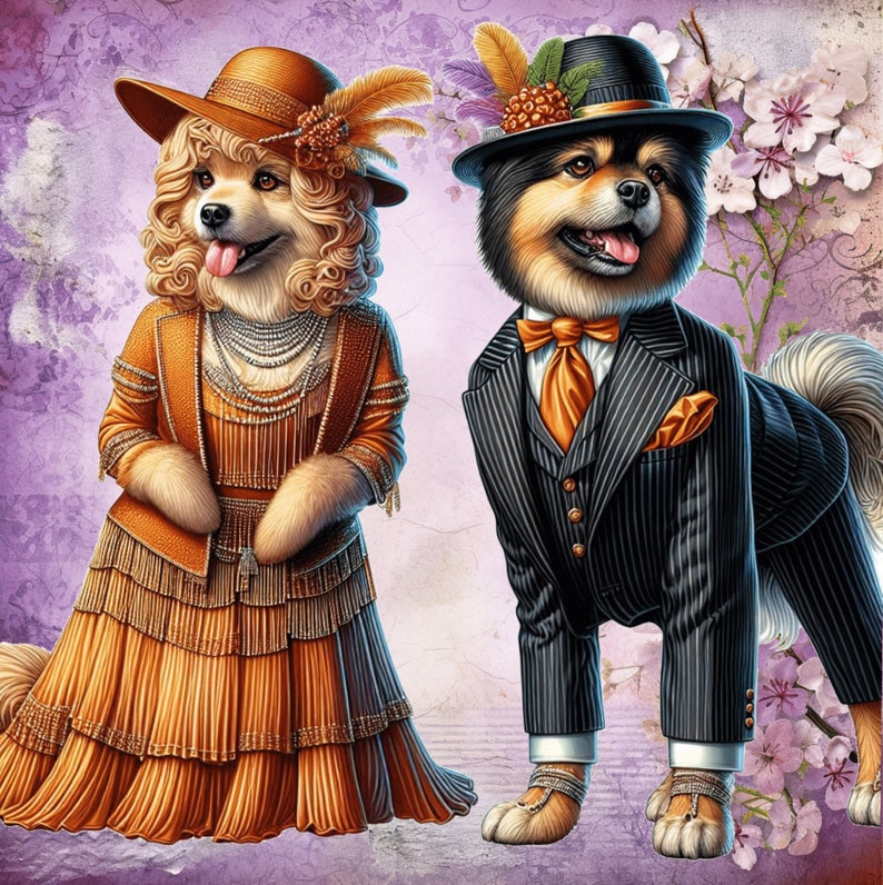 1920's Era Fancy Flapper Dogs Ceramic Coasters With Cork Bottom Size is ...