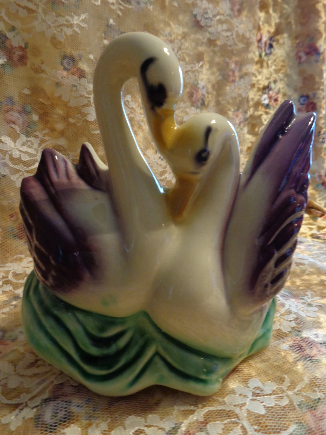 Vintage Double Swan Planter Flower Pot 2 Swan Succulent Planter Marked ...