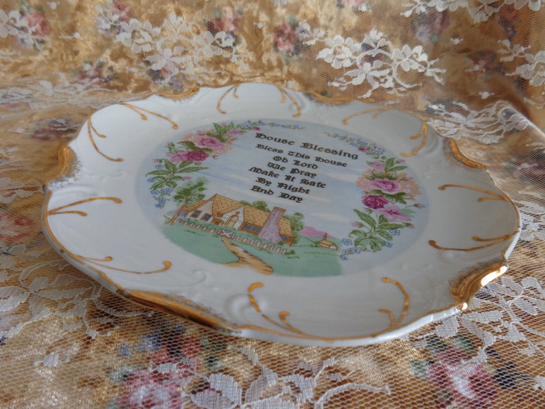 Vintage House Blessing Plate Roses Cottage Prayer Religious Spiritual ...