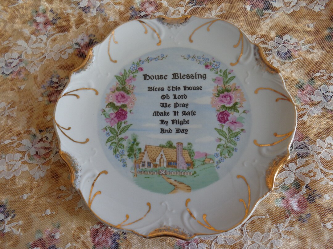 Vintage House Blessing Plate Roses Cottage Prayer Religious Spiritual ...