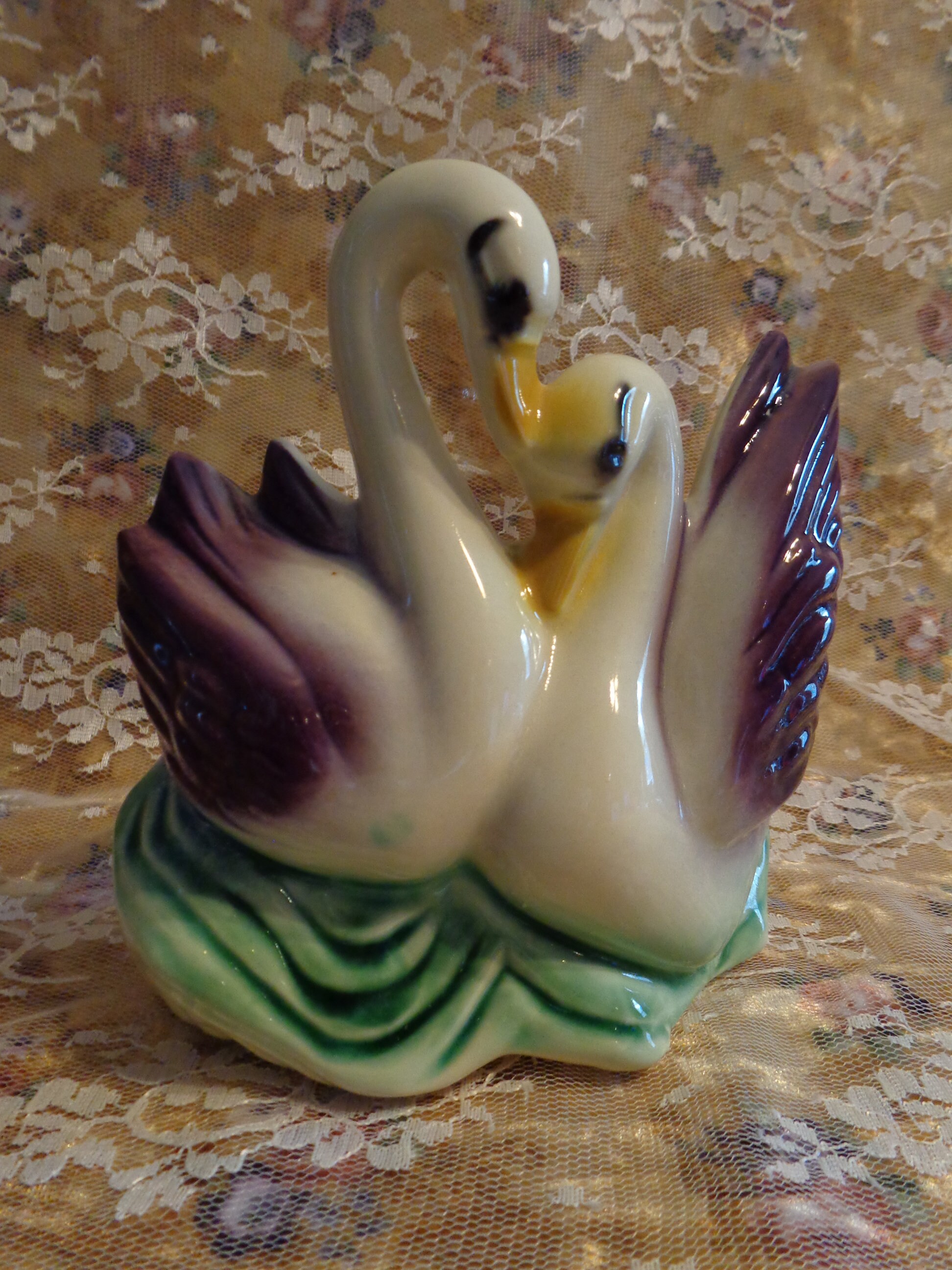 Vintage Double Swan Planter Flower Pot 2 Swan Succulent Planter Marked ...