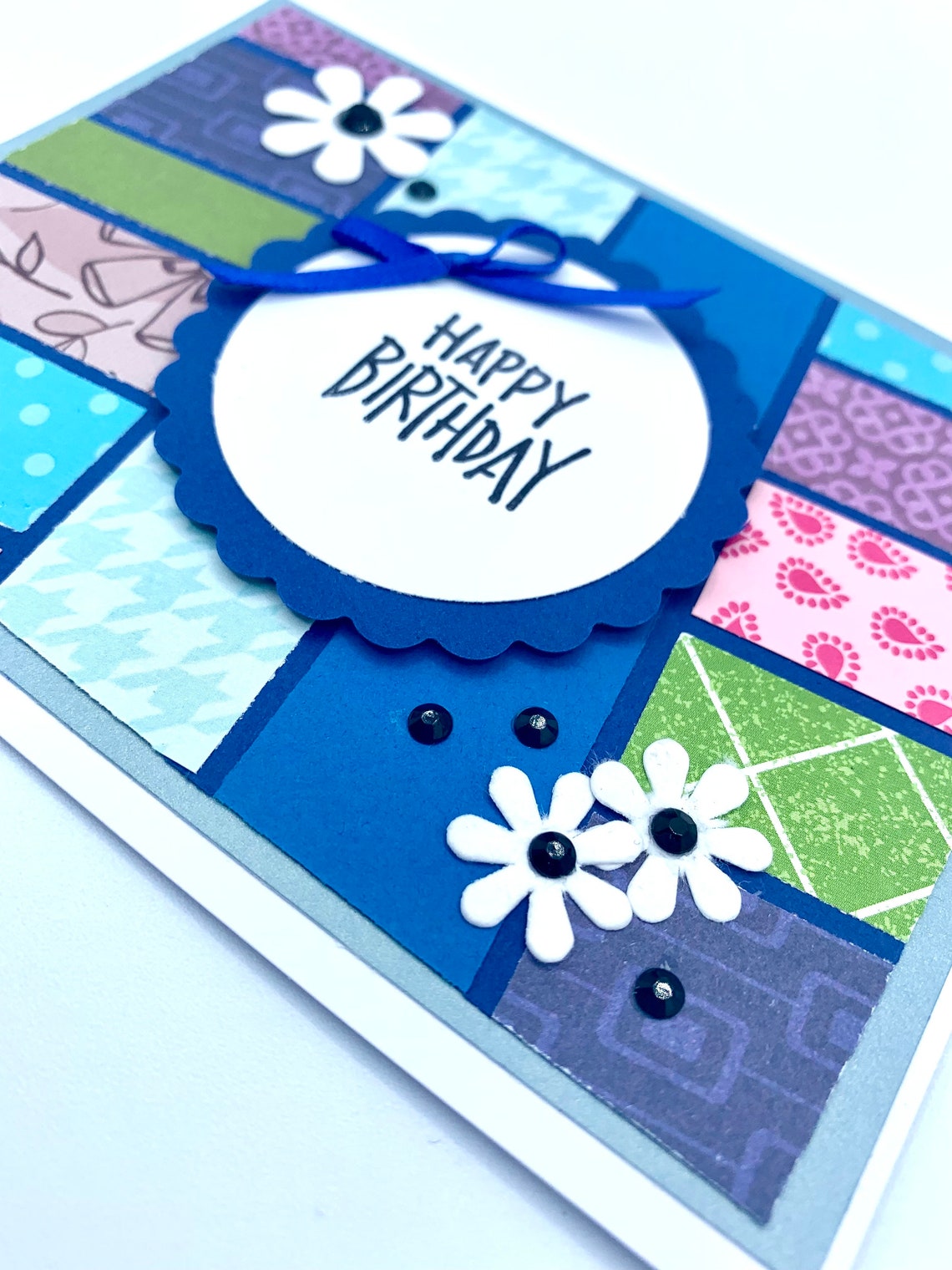 Striped Pattern Colorful Happy Birthday Handmade Greeting Card - Etsy