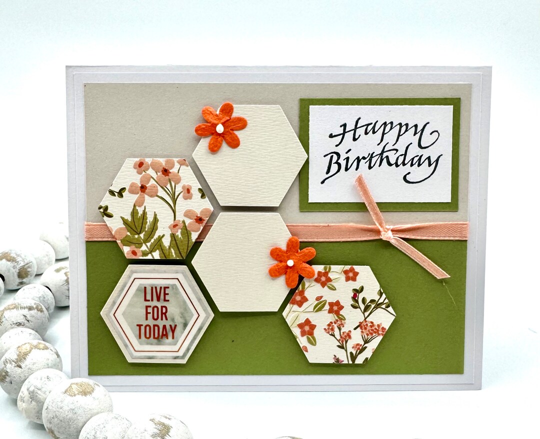 Hexagon Shapes Flowery Happy Birthday Handmade Greeting Card - Etsy