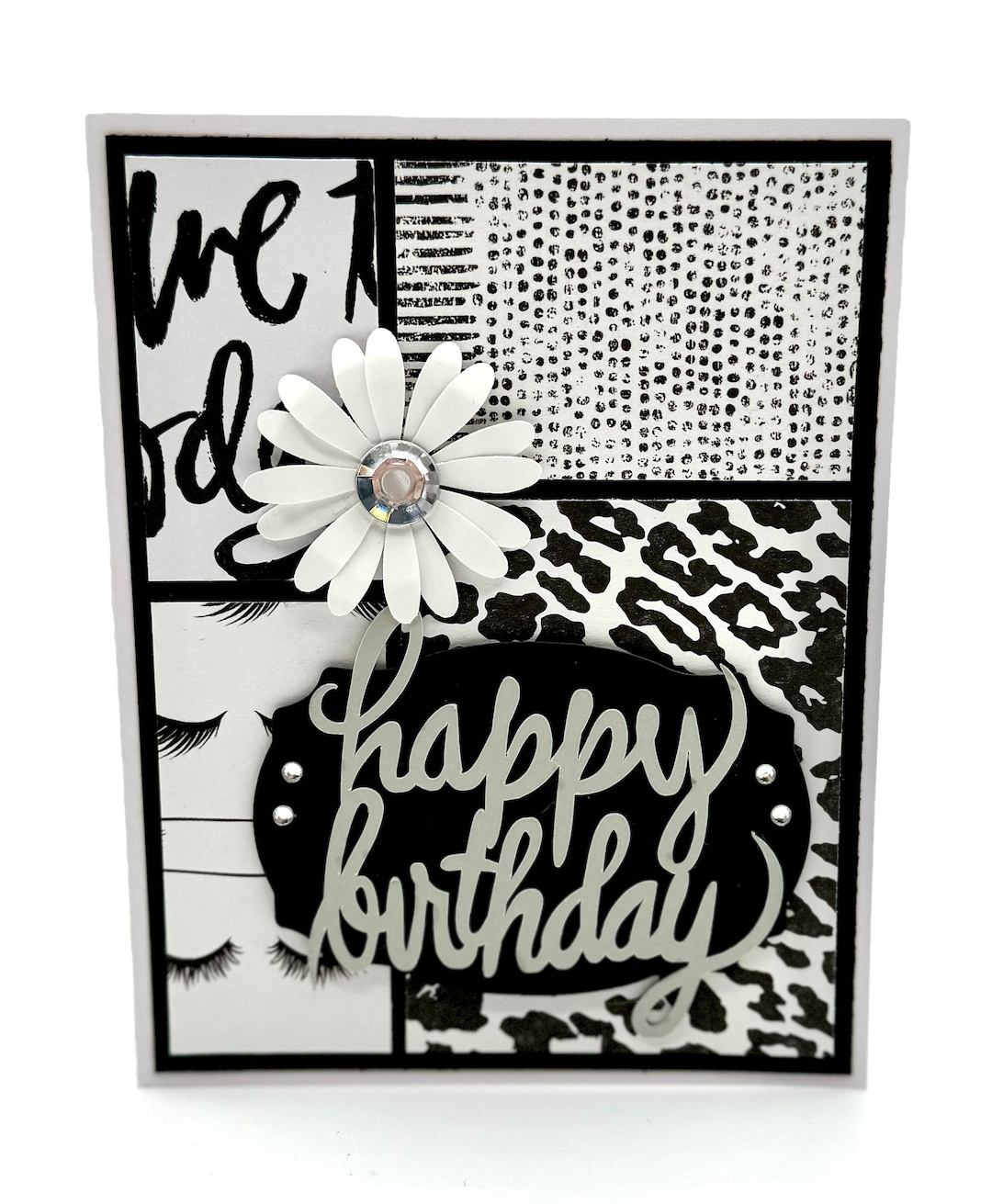 Black and White Happy Birthday Handmade Greeting Card - Etsy
