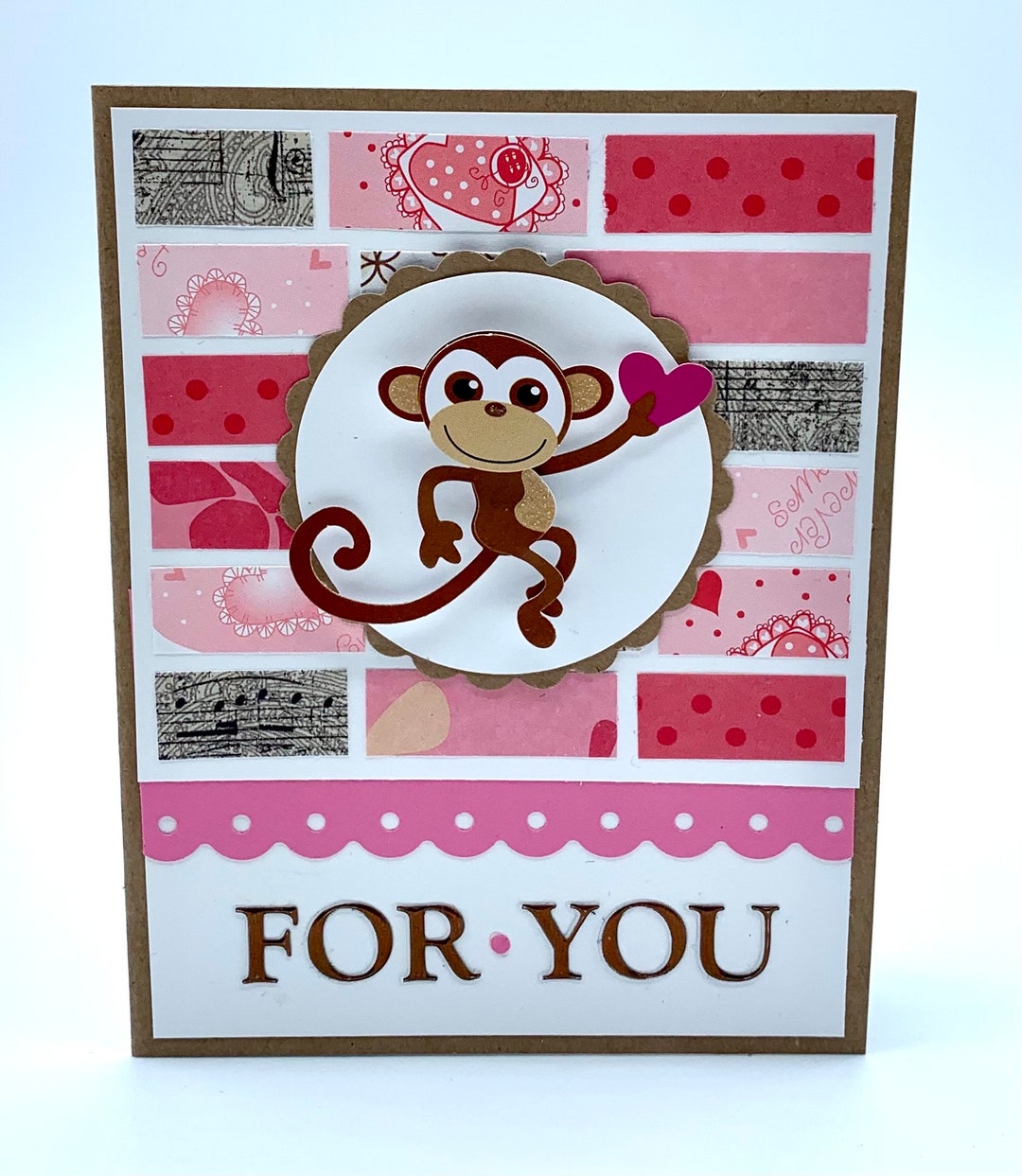 For You Monkey Holding Heart Handmade Greeting Card - Etsy