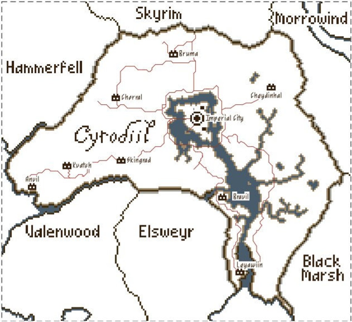 Cyrodiil Map Cross Stitch Pattern From Elder Scrolls IV: Oblivion - Etsy