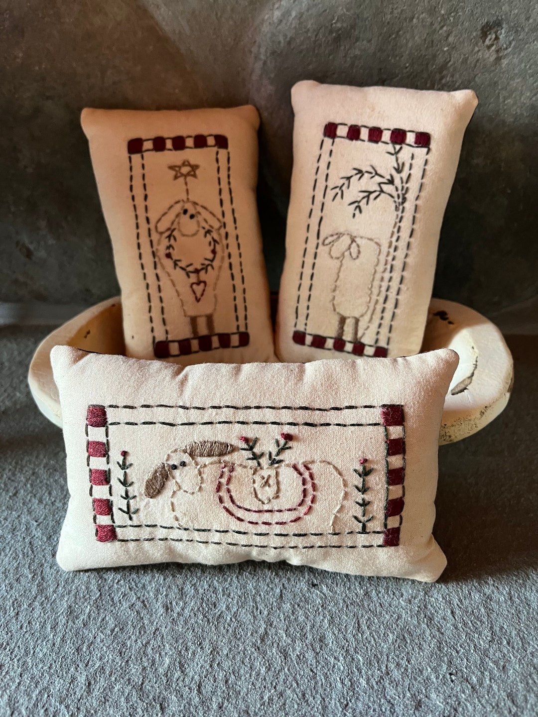 Handmade Primitive Stitched Sheep Bowl Fillers-primitive Decor-mini ...