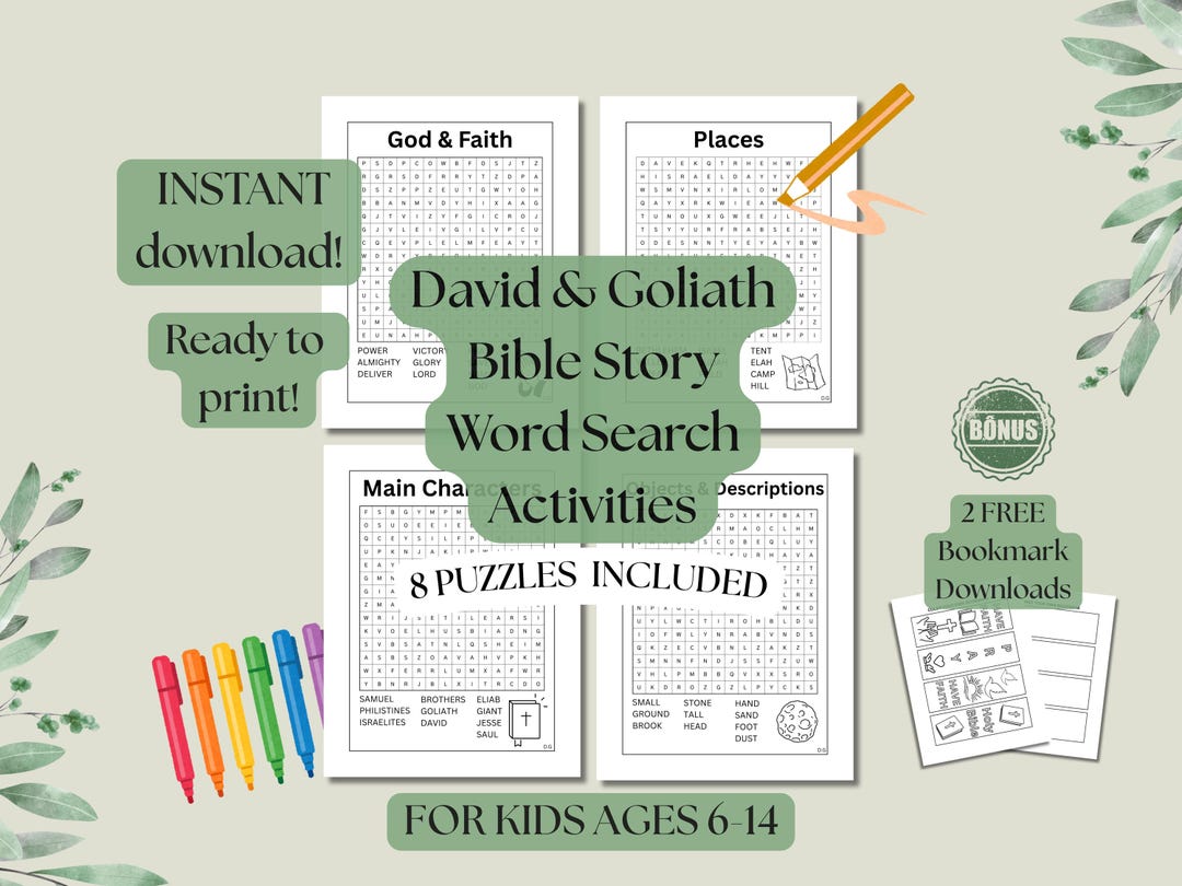 David & Goliath Story Christian-based Word Search Printable Activity ...