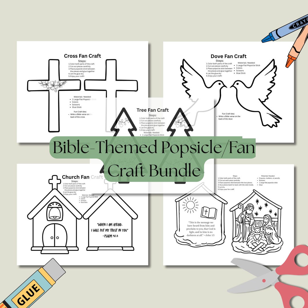 Bible-themed Fan Craft Bundle: Printable Sunday School Activity (PDF ...