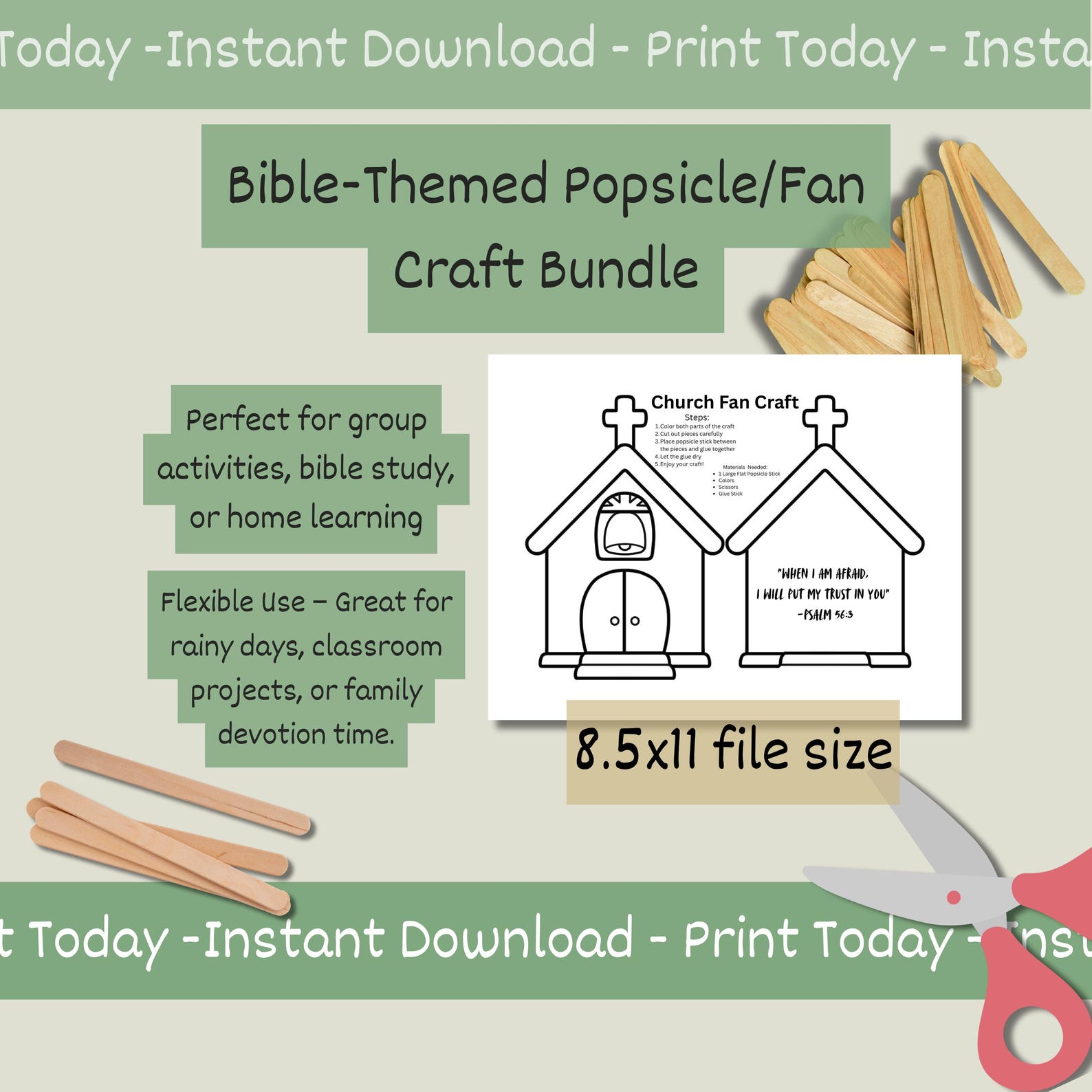 Bible-themed Fan Craft Bundle: Printable Sunday School Activity (PDF ...