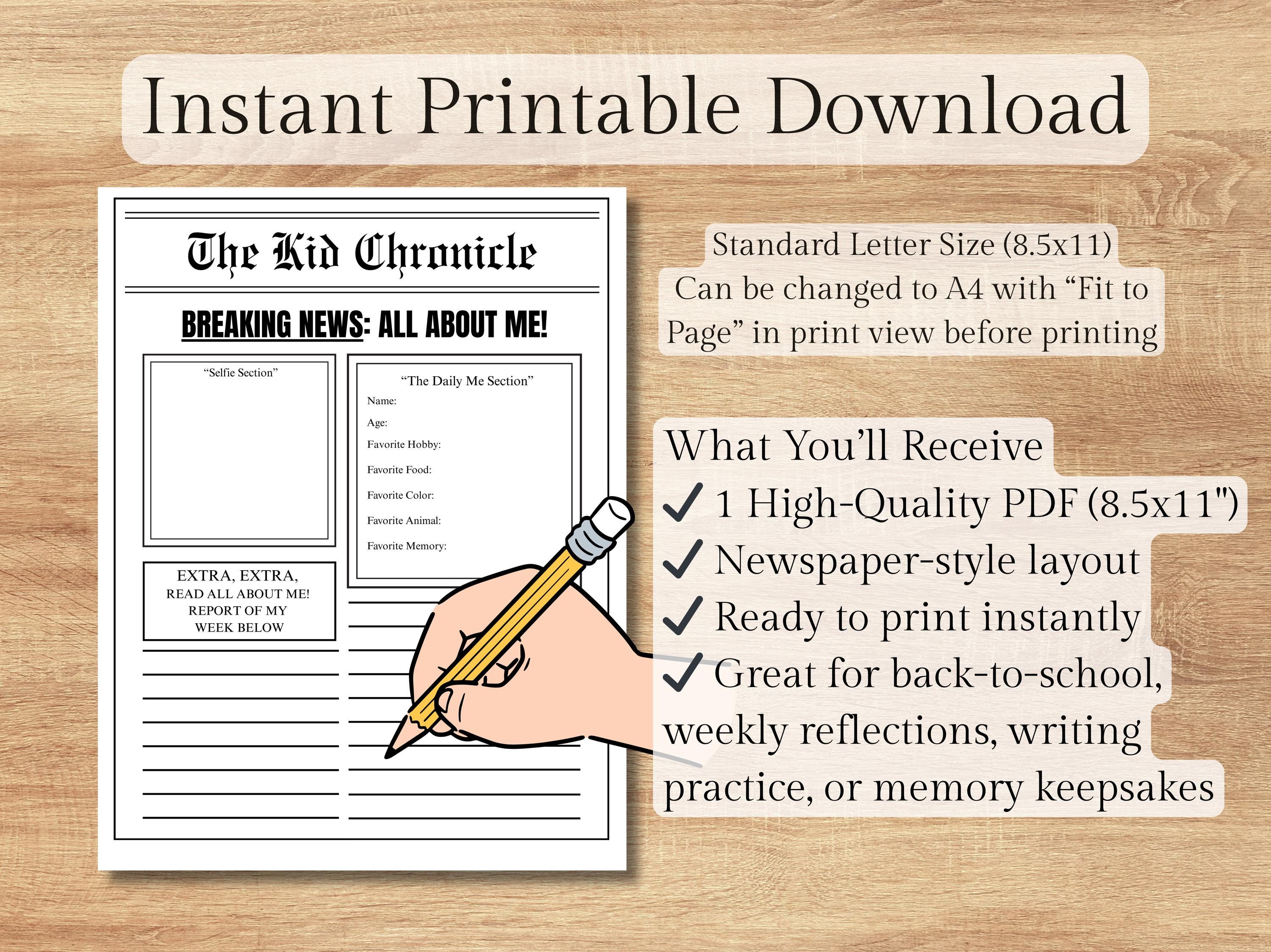 All About Me Newspaper Worksheet | Printable Back to School PDF | Kids ...