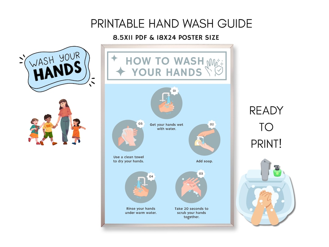 Printable Hand Washing Poster for Kids | Hygiene Chart for Classroom ...