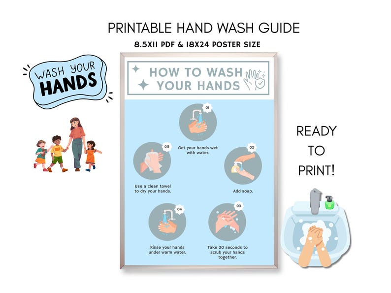 Printable Hand Washing Poster for Kids | Hygiene Chart for Classroom ...
