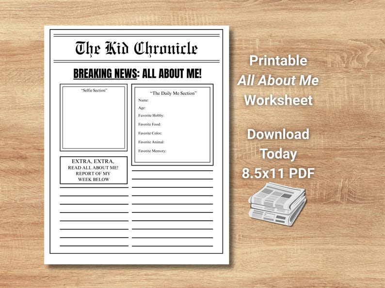 All About Me Newspaper Worksheet | Printable Back to School PDF | Kids ...