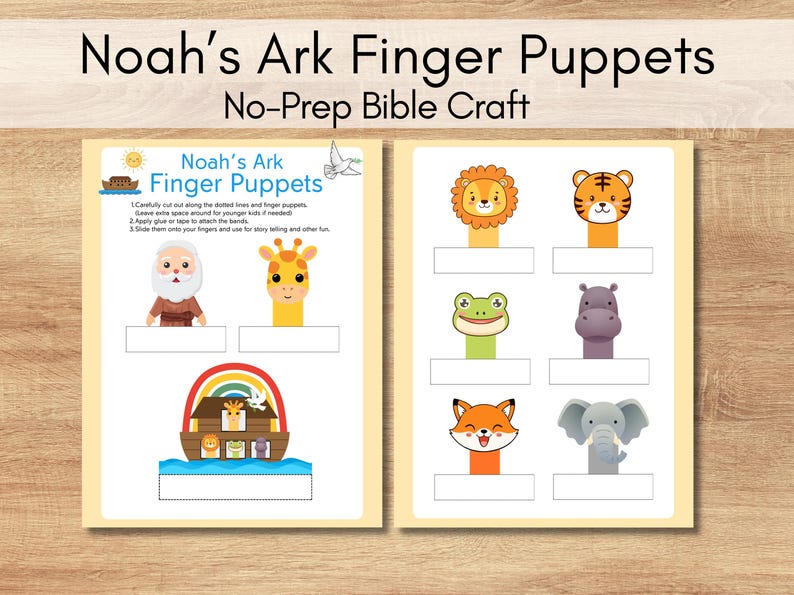 Noah’s Ark Finger Puppets Printable | Kids Bible Christian Craft PDF ...