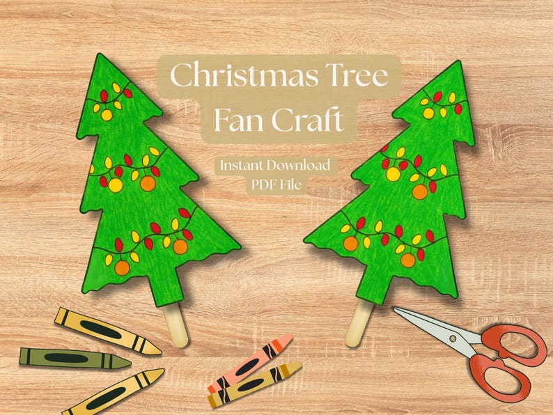 Printable Christmas Tree Fan Craft: Kids Holiday Coloring Activity (PDF ...