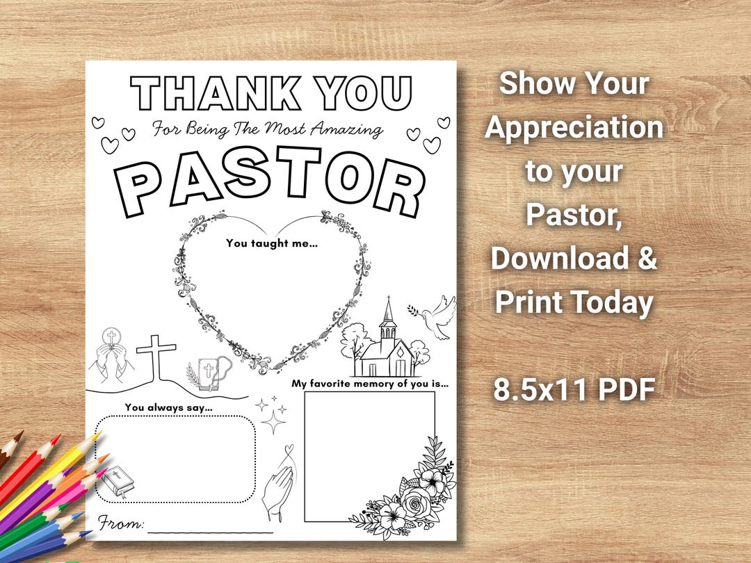 Pastor Appreciation Coloring Page | Printable Thank You Gift for Kids ...