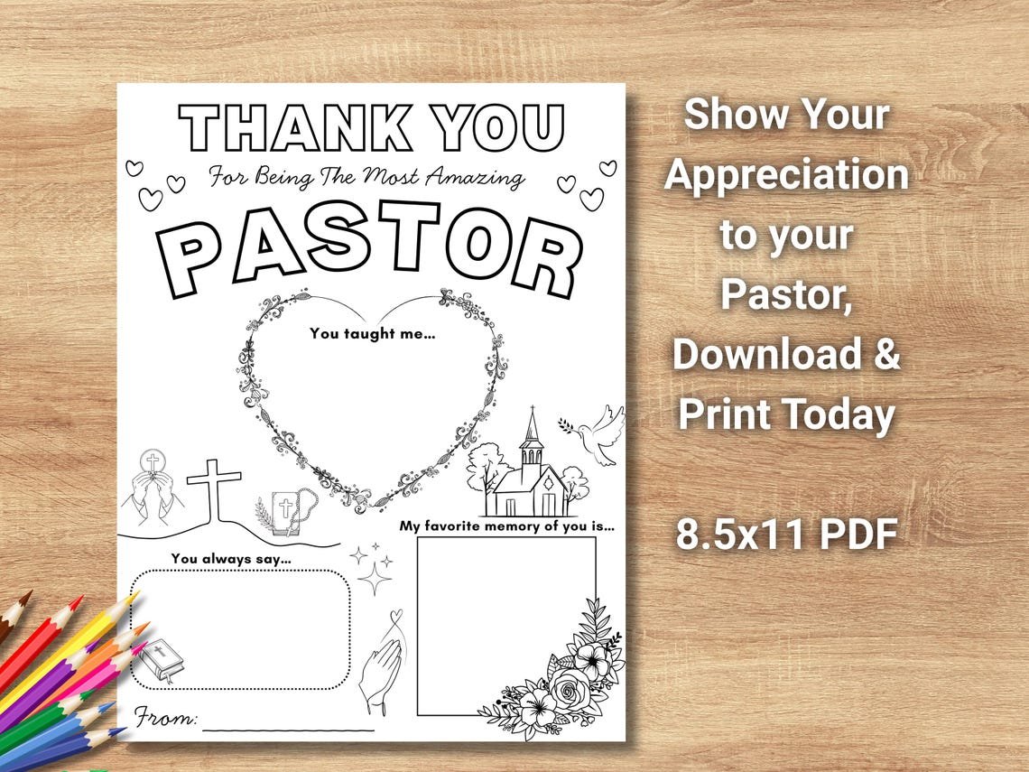 Pastor Appreciation Coloring Page | Printable Thank You Gift for Kids ...