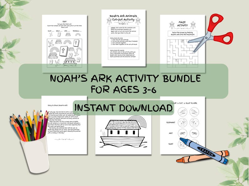 Noah's Ark Activity Bundle: Printable Christian Craft for Kids. Easy ...